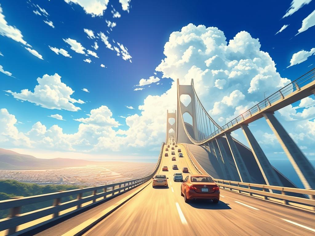 An Anime-style Scenic View Of The Eshima Ohashi Bridge In Japan