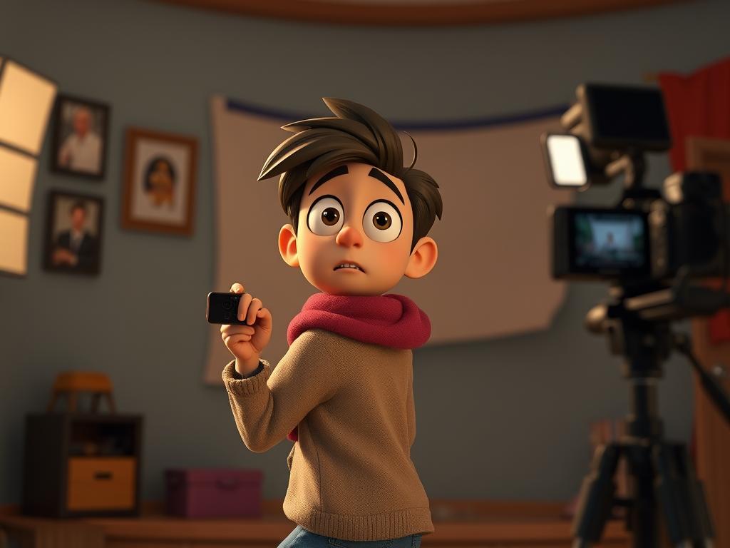 Pose For Animation Looking Around Scared While Filming Backing