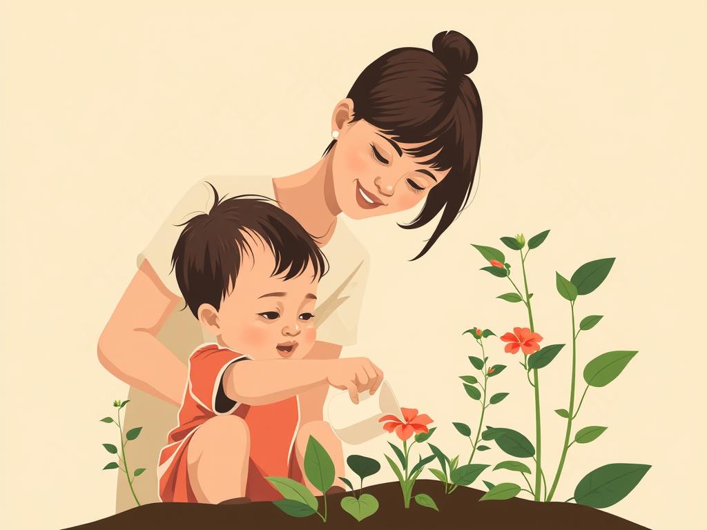 A Realistic Vector Illustration Of A Filipino Parent Gently Touching