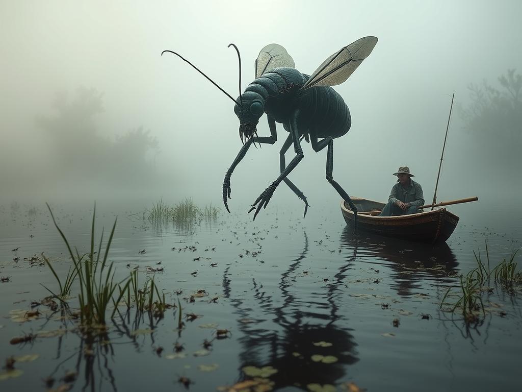 The Insect Humanoid Monster Walking On The Water Surface Toward