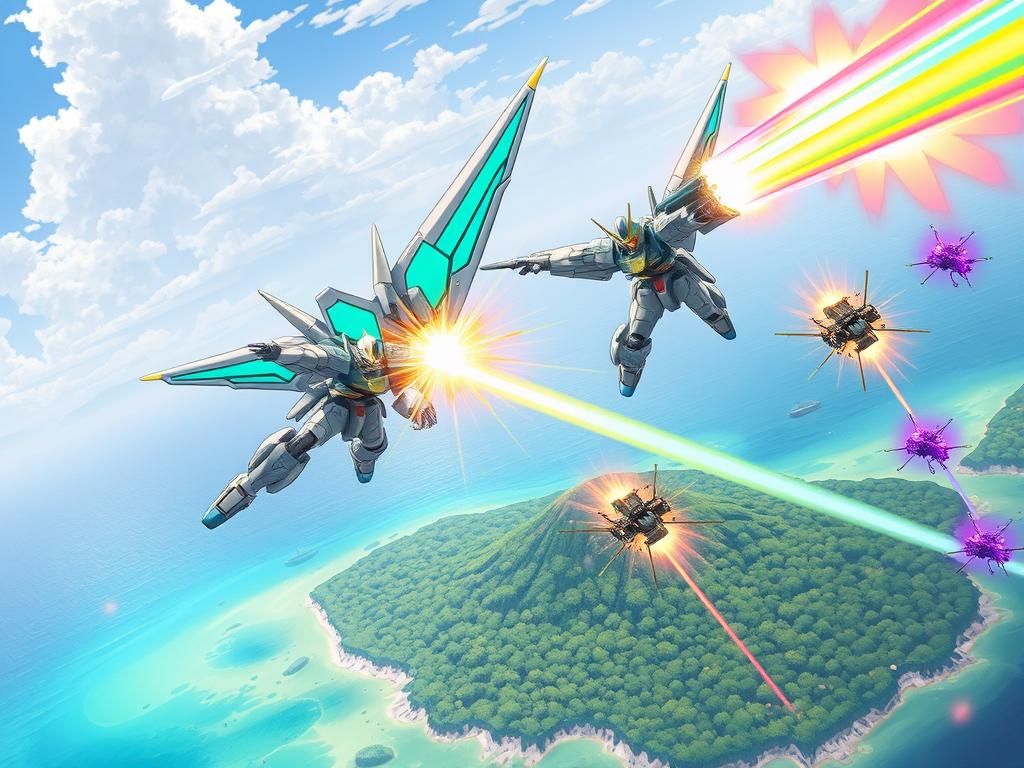 Anime Bright Daylight Battlefield Over A Crystalline Sea Two