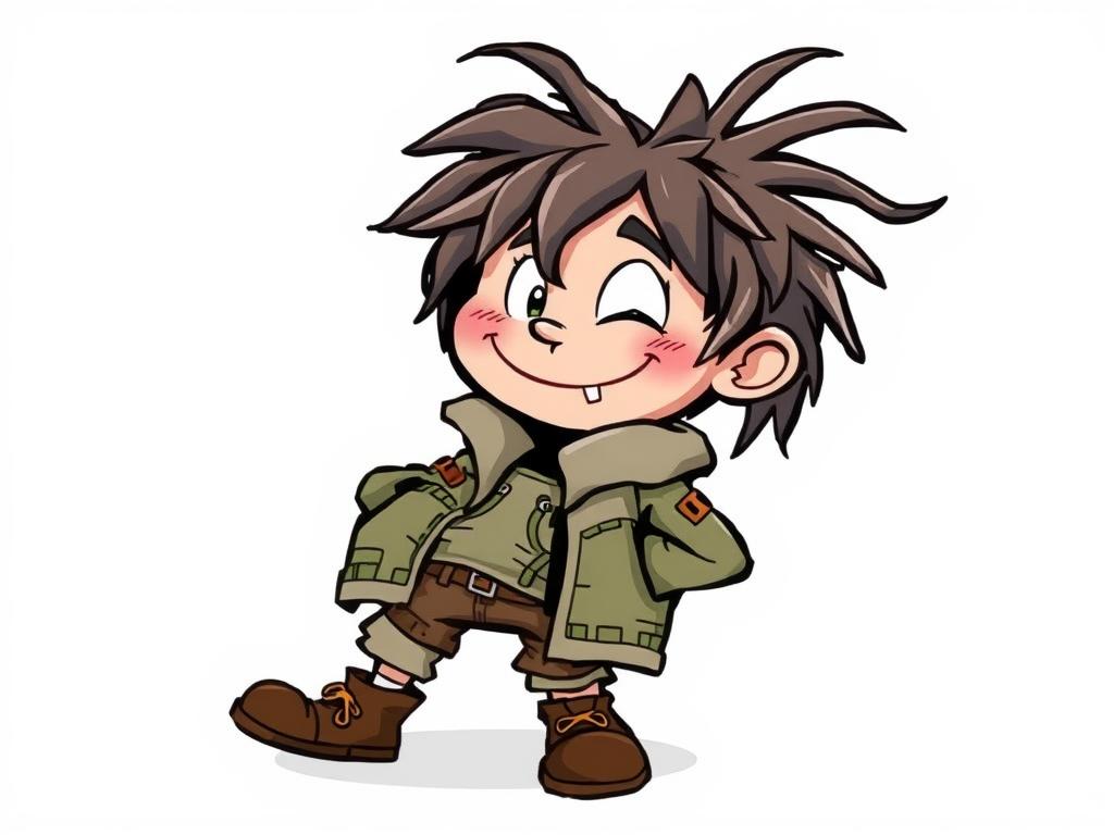 A Cartoon Number “8” Dressed In Messy Patched-up Clothes