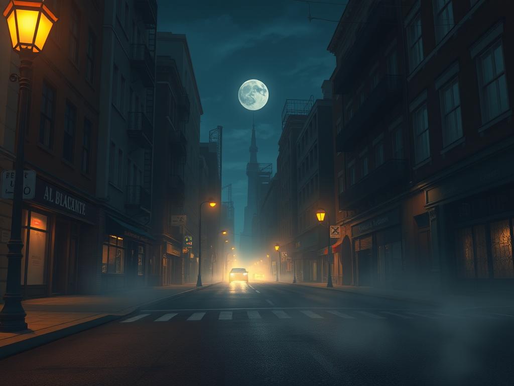 “City Streets Calm At Night Subtle Mysterious Shadows Lingering