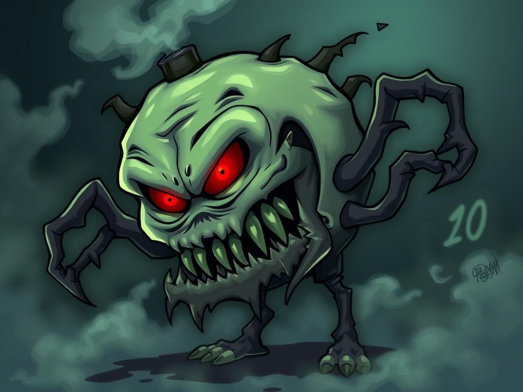 Number 10 As A Creepy Cartoon Character Twisted And Jagged Edges