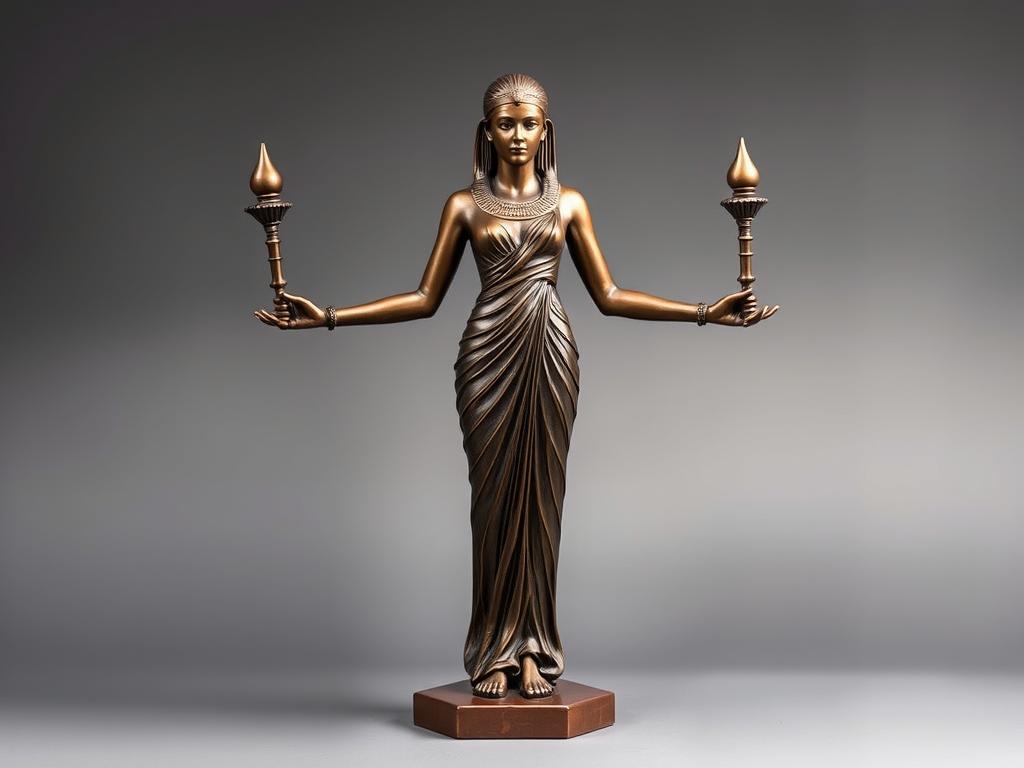 A Bronze-toned Stylized Statue Of An Egyptian-inspired Woman