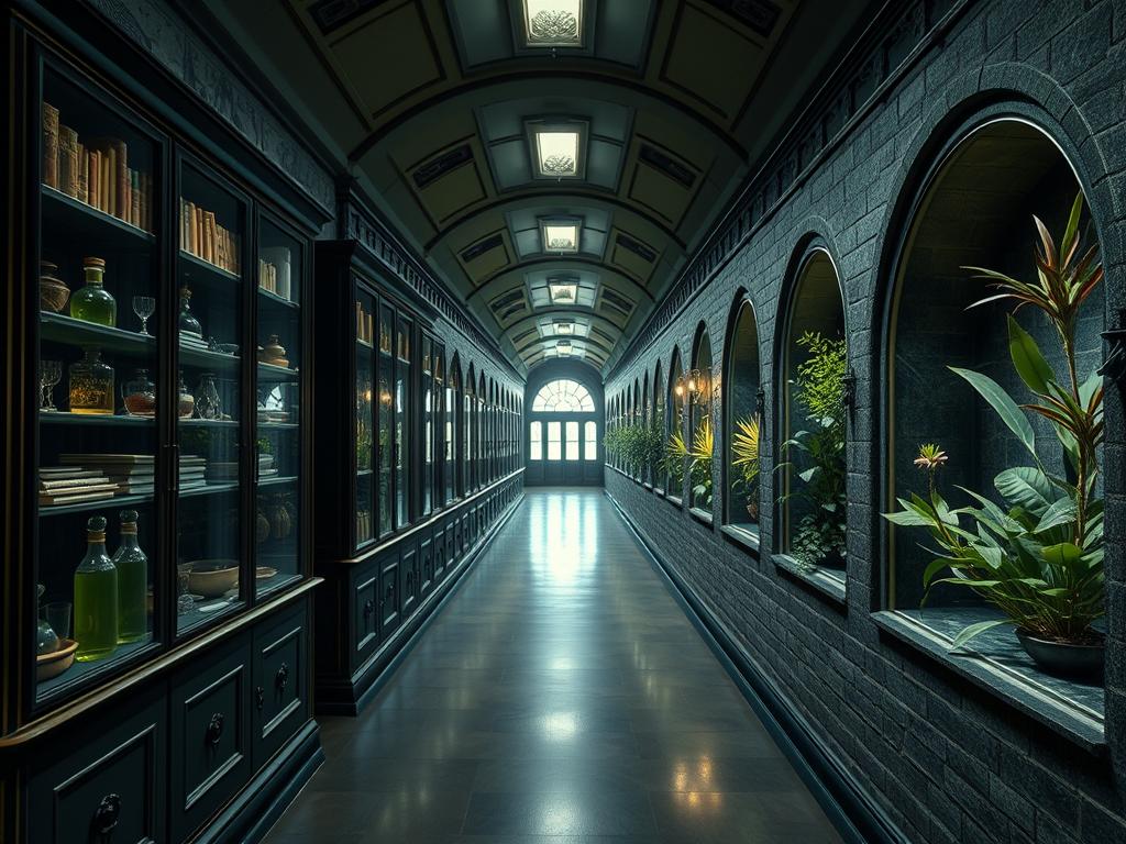 The Painting Shows A Long Endless Corridor Leading To The Dormitory